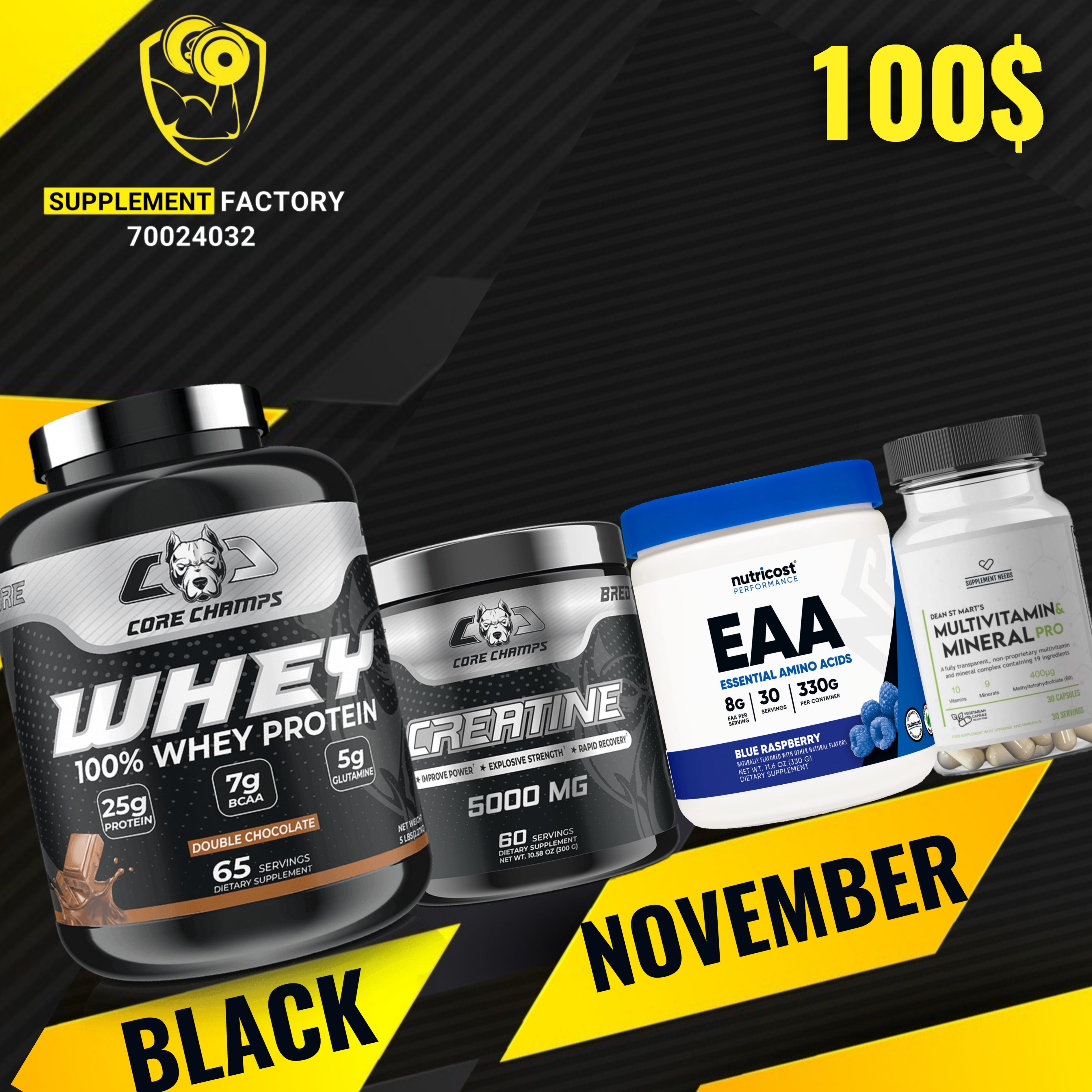 Whey + Creatine + Eaa + Multi Vitamins – The Supplements Factory